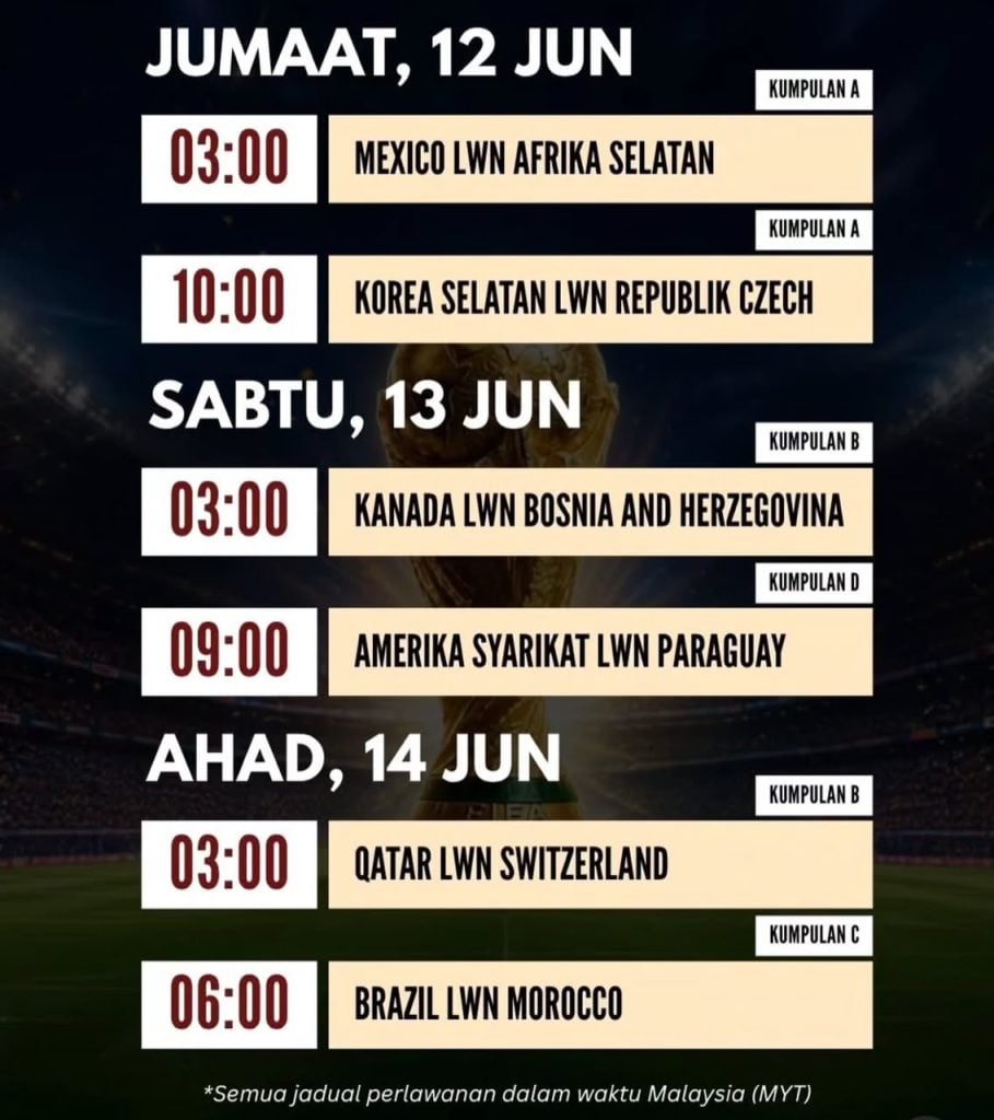 Jadual Piala Dunia 2026 Untuk Rujukan, Boleh Teman Hubby