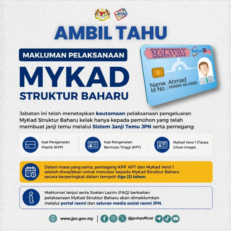 3 Jenis IC Lama Perlu Tukar Mykad Dalam Tempoh 3 Tahun
