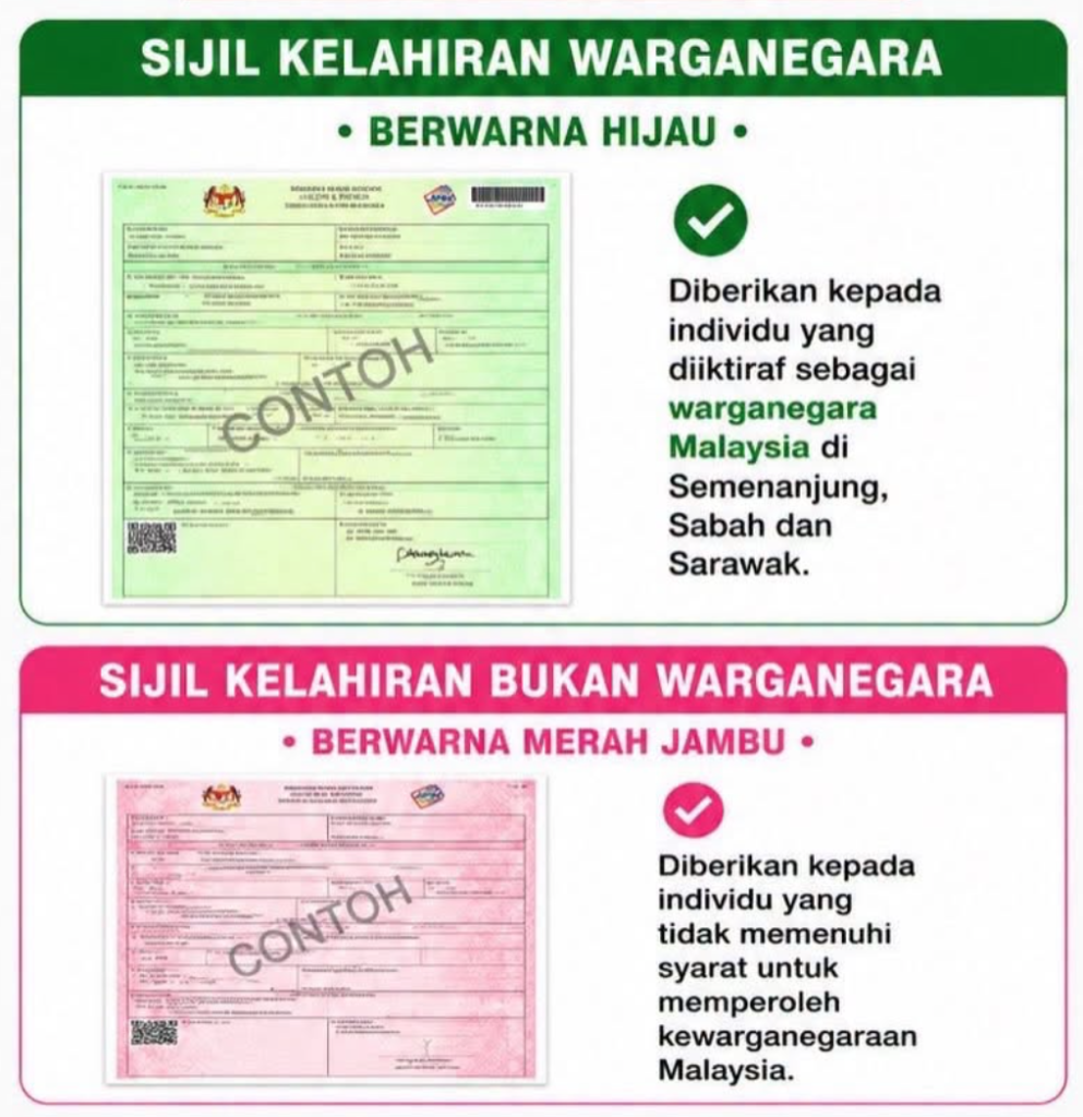 Sijil Kelahiran Warna Hijau & Merah Jambu, Ada Perbezaanya..
